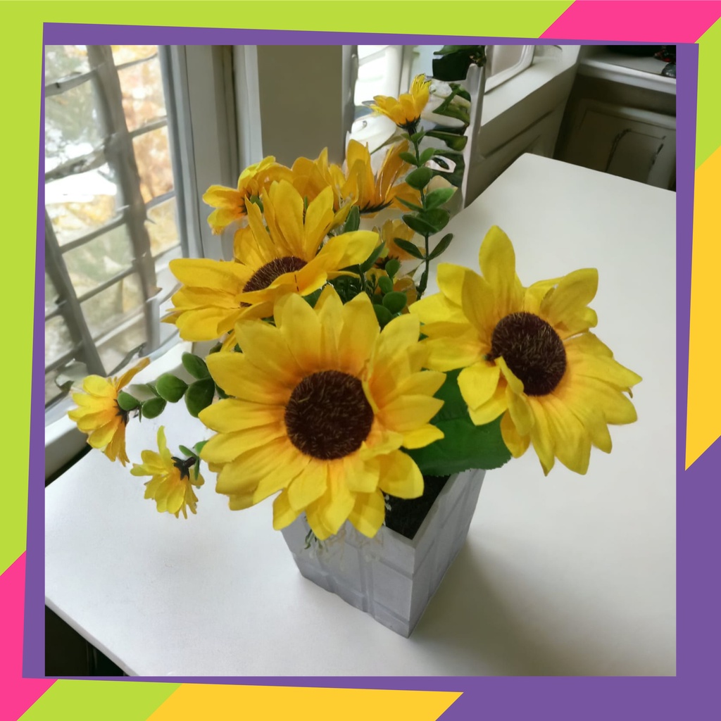 Jual 1912PBAD3 / Pot bunga plastik aesthetic + bunga hias matahari 7 ...