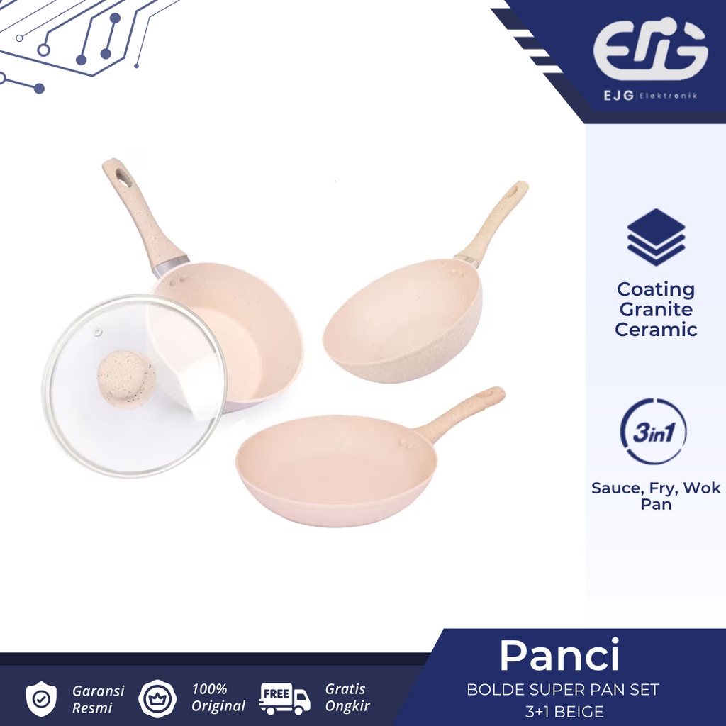 Jual BOLDe Super pan set 3+1 beige - panci granite ceramic cookware ...