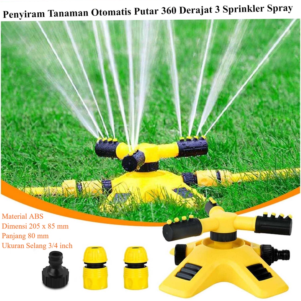 Jual KUNING - Semprotan Air Sprinkler Penyiram Rumput 3 Nozzle Mutar ...