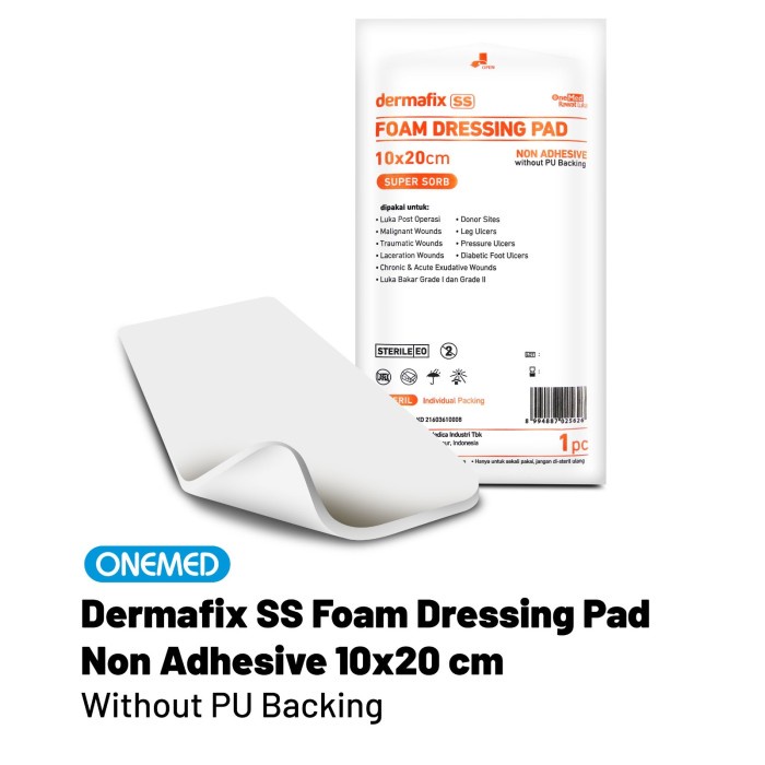 Jual Dermafix SS Foam Dressing Pad Without PU Backing 10 x 20cm OneMed ...