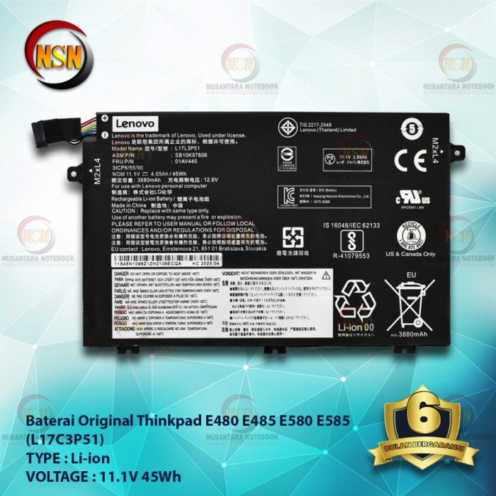 Jual Baterai Laptop Lenovo Thinkpad E480 E485 E580 E585 (L17C3P51) Original | Shopee Indonesia
