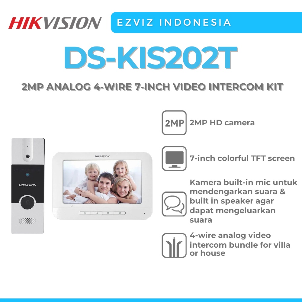 Jual HIKVISION DS-KIS202T 2MP ANALOG 4-WIRE 7-INCH VIDEO INTERCOM KIT ...