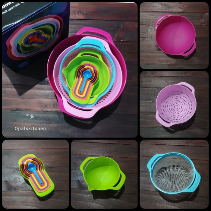Jual Mixing Bowl 10 Pcs Set Matryoshka Nesting Measuring Cup Strainer ...