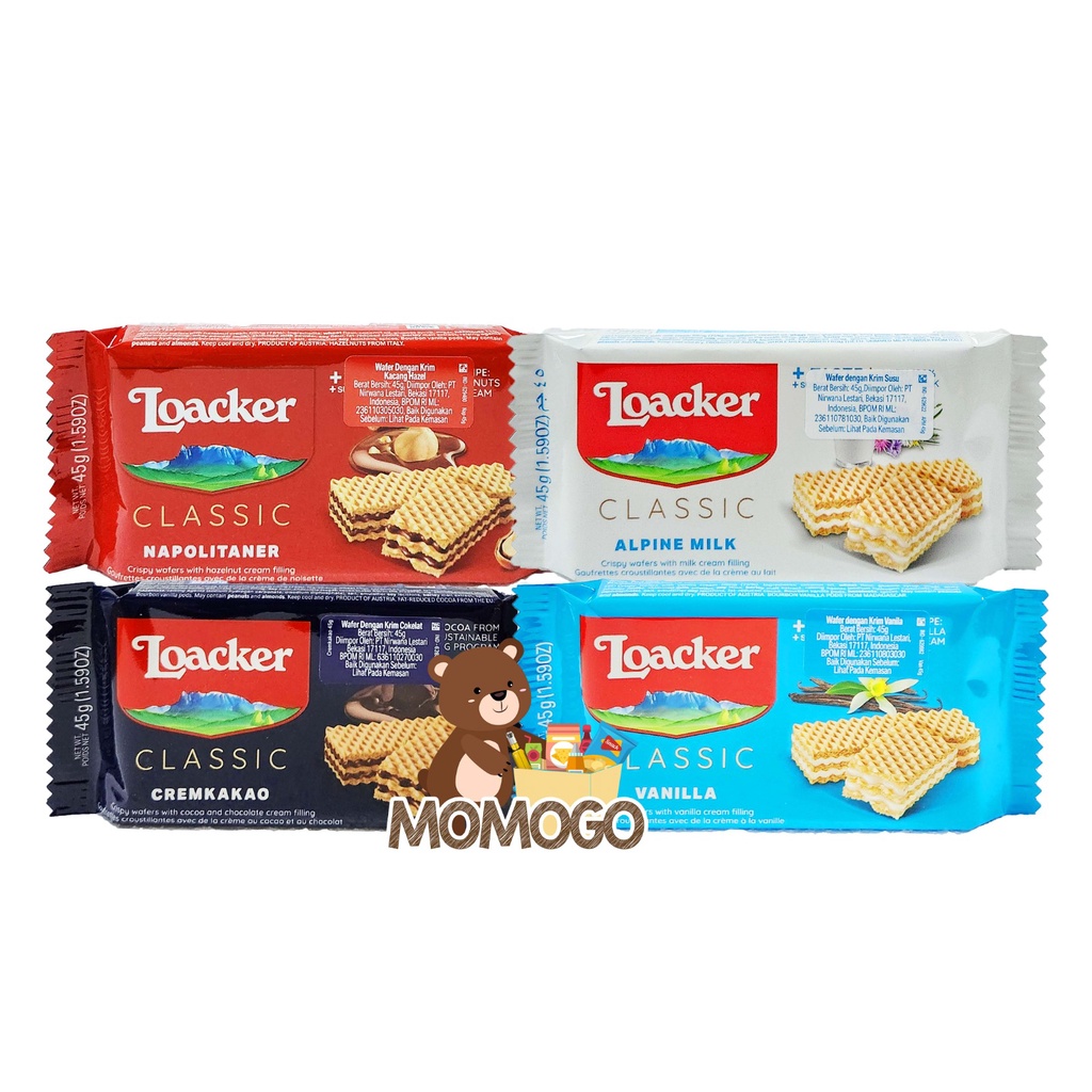 Jual LOACKER WAFER 45GR CLASSIC VANILLA/CREMKAKAO/NAPOLITANER/ALPINE ...