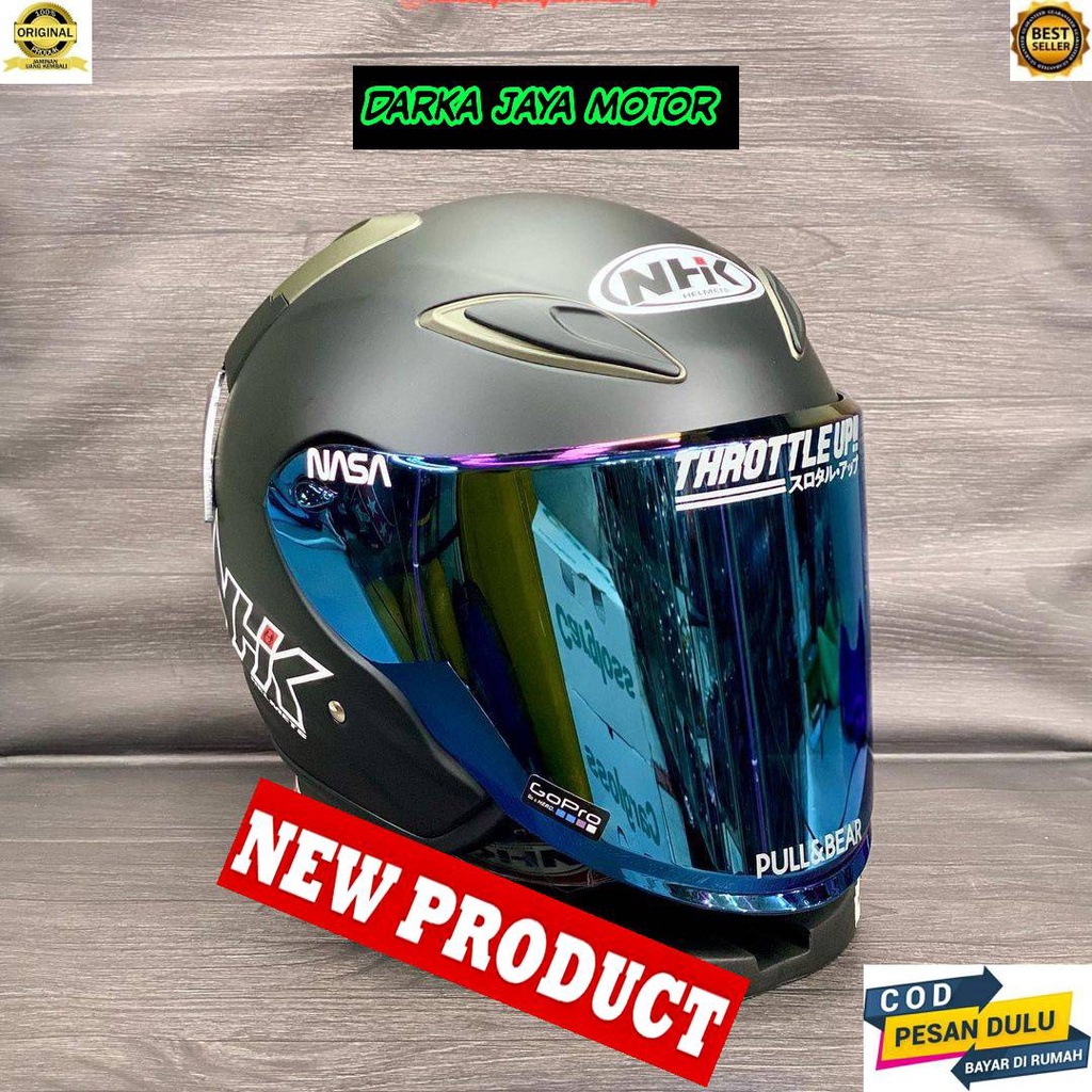 Jual HELM NHK R6 SOLID BLACK DOF/PAKET GANTENG VISOR IRIDIUM+SPOILER 2D ...