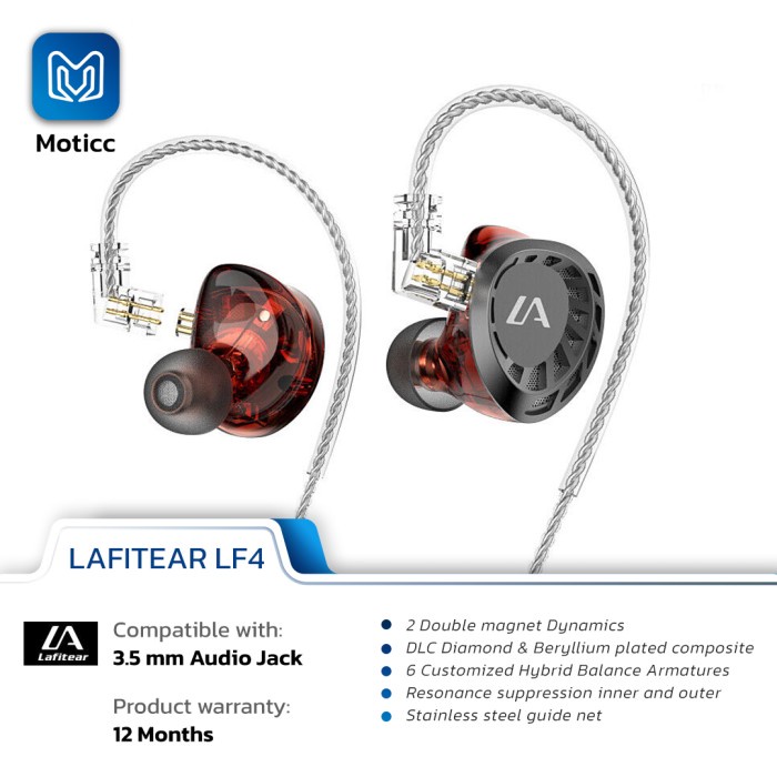 Jual Lafitear LF4 with Mic 1DD+3BA Hybrid Technology HIFI In Ear ...