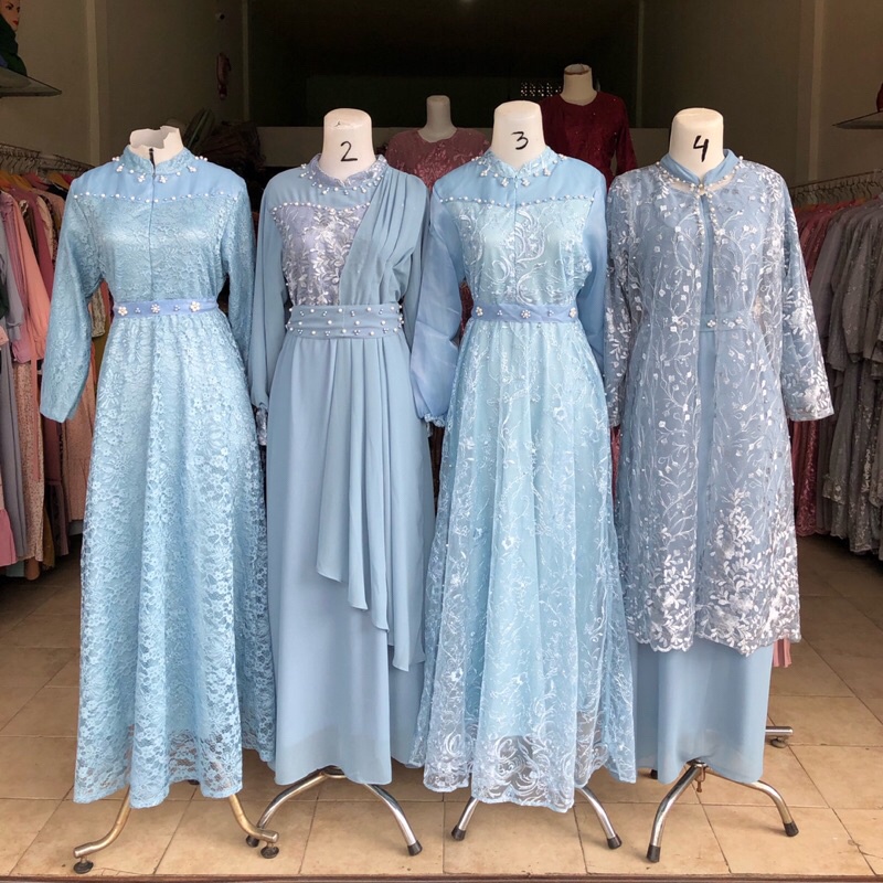 Jual gamis brukat khusus warna biru muda | Shopee Indonesia