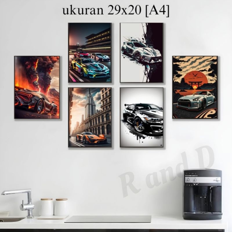 Jual Hiasan dinding kamar ukuran A4, poster kayu gambar mobil sport ...