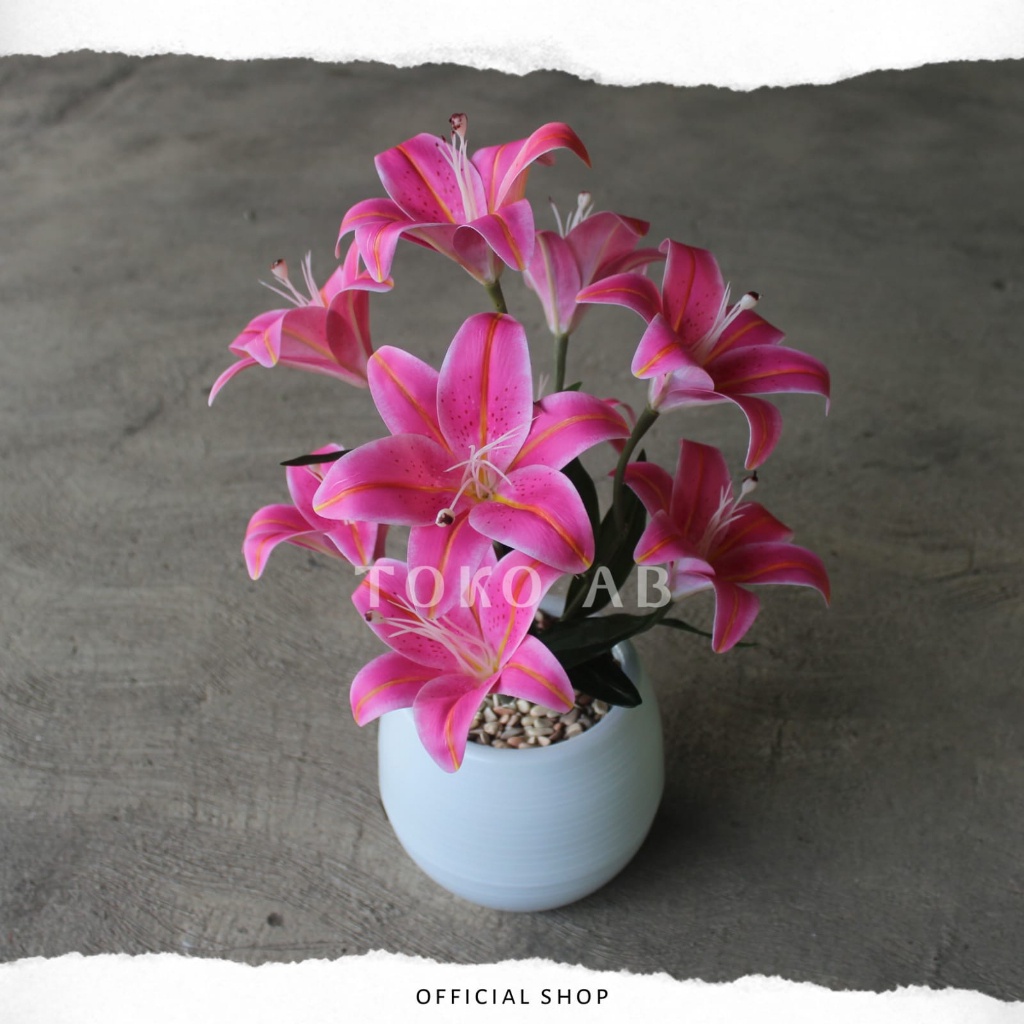 Jual RANGKAIAN LILY LATEX 9 KUNTUM BUNGA ARTIFICIAL DAN POT VIENNA ...
