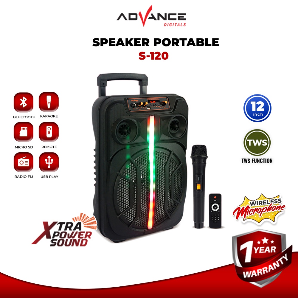 Jual ADVANCE Speaker S-120 Speaker Bluetooth Portable 12 Inch GRATIS Mic Bluetooth Karaoke ...