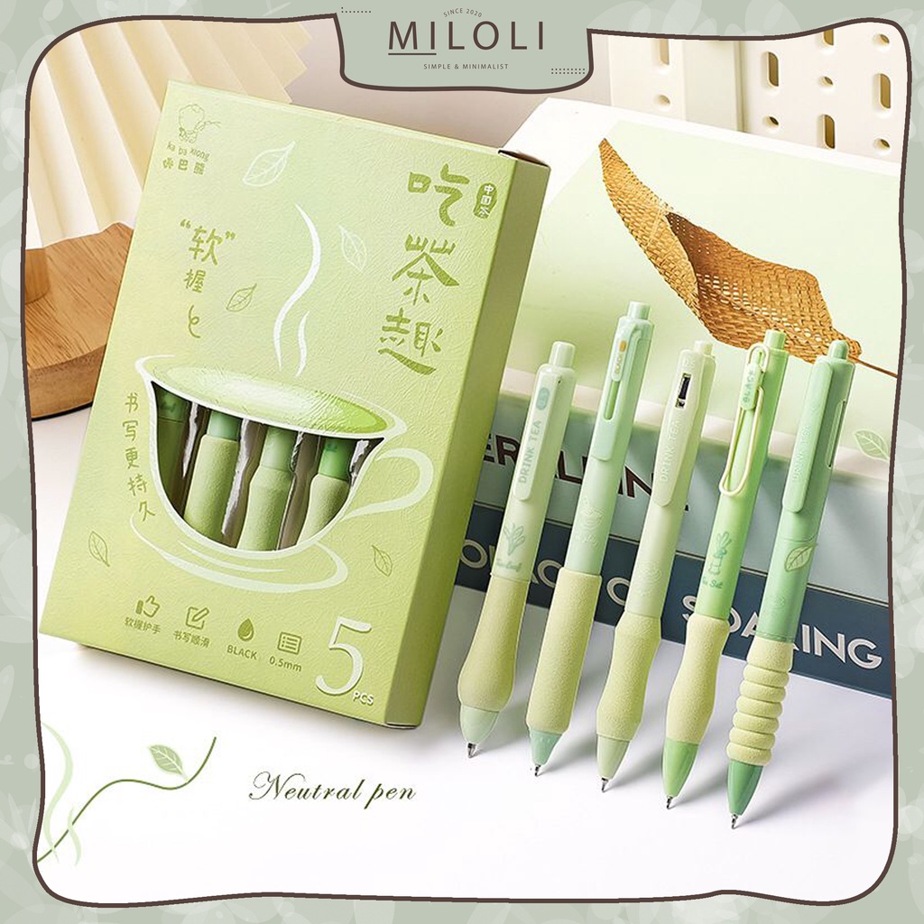 Jual [MILOLI] 5pcs PEN IN BOX 0,5mm Retractable Cute Pen Black Ink Pena ...