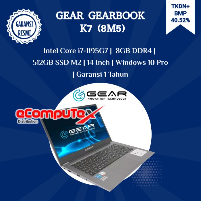 Jual Laptop Gear Book K7 (8M5) i7-1195G7 8GB 512GB - TKDN RESMI ...