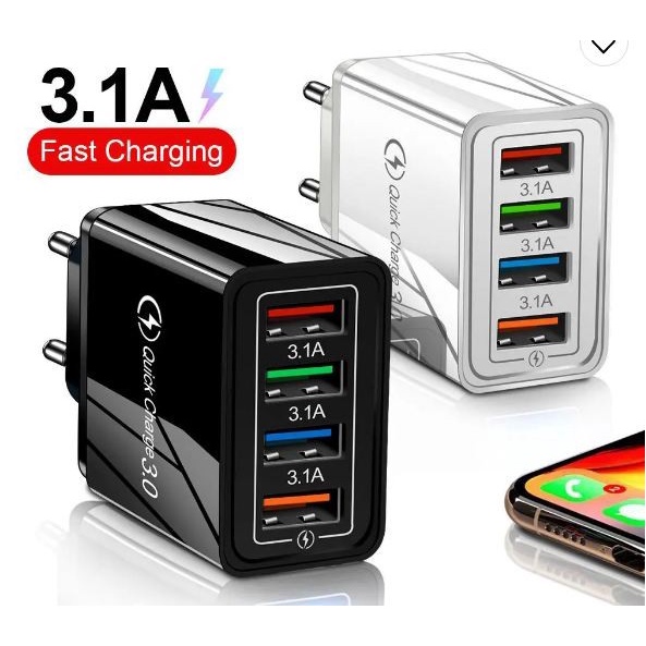 Jual Adaptor Charger RUMAH fast charging cas hp 3.1A 4 USB lubang port ...
