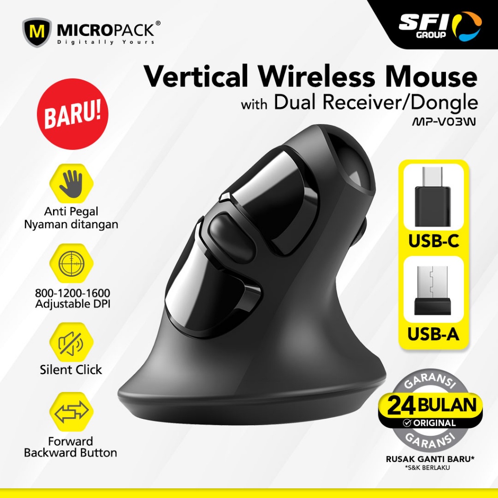 Jual Micropack VERTICAL Dual Dongle Wireless Mouse USB C & USB A for ...