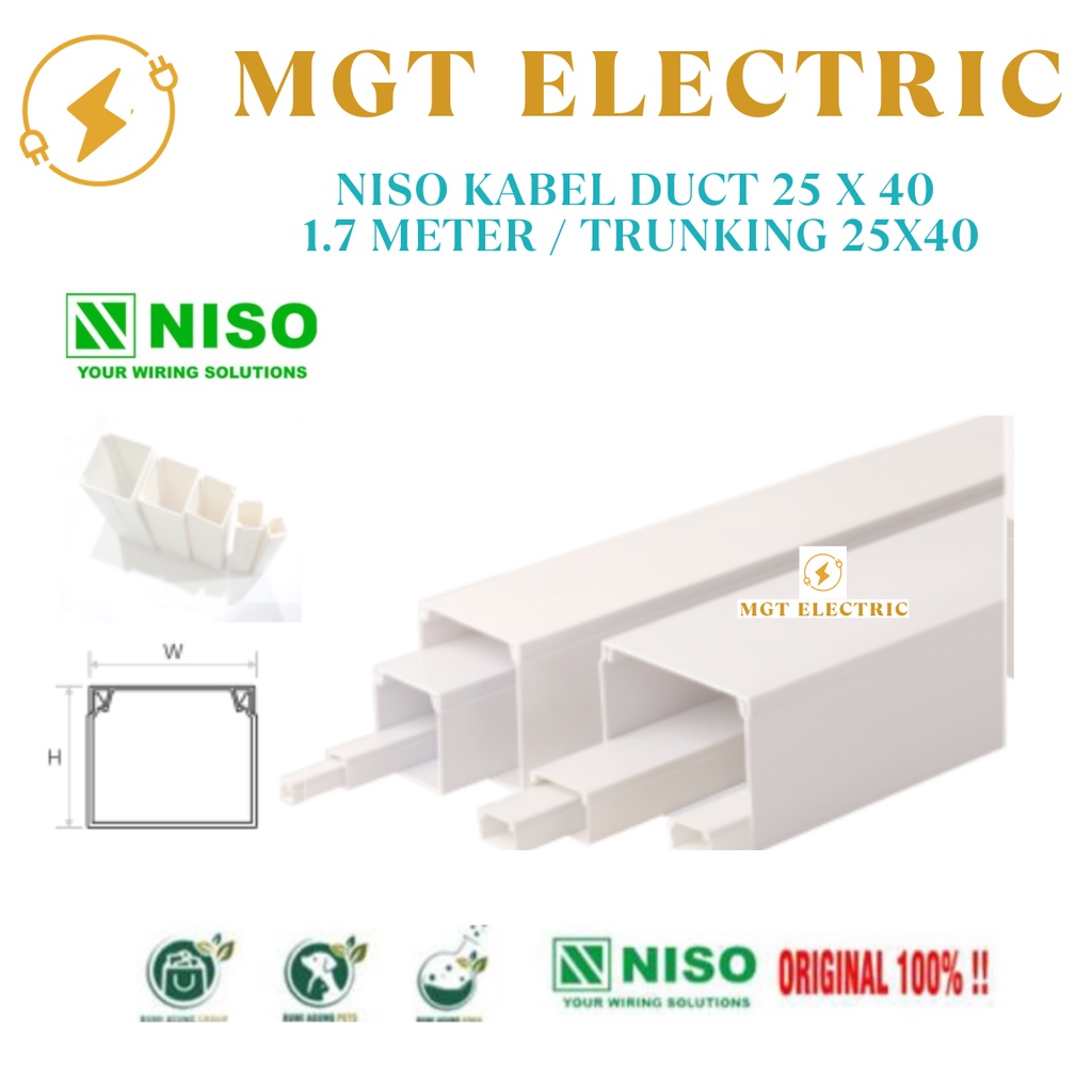 Jual NISO KABEL DUCT 25 X 40 1.7 Meter TRUNKING 25X40 DAK WIRING PROTEKTOR | Shopee Indonesia