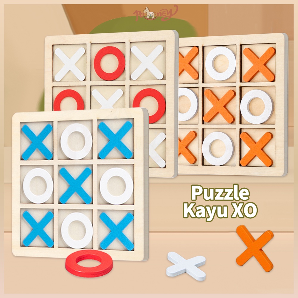 Jual Poney Puzzle kayu XO Tic Tac Toe game Wooden jigsaw puzzle Catur ...