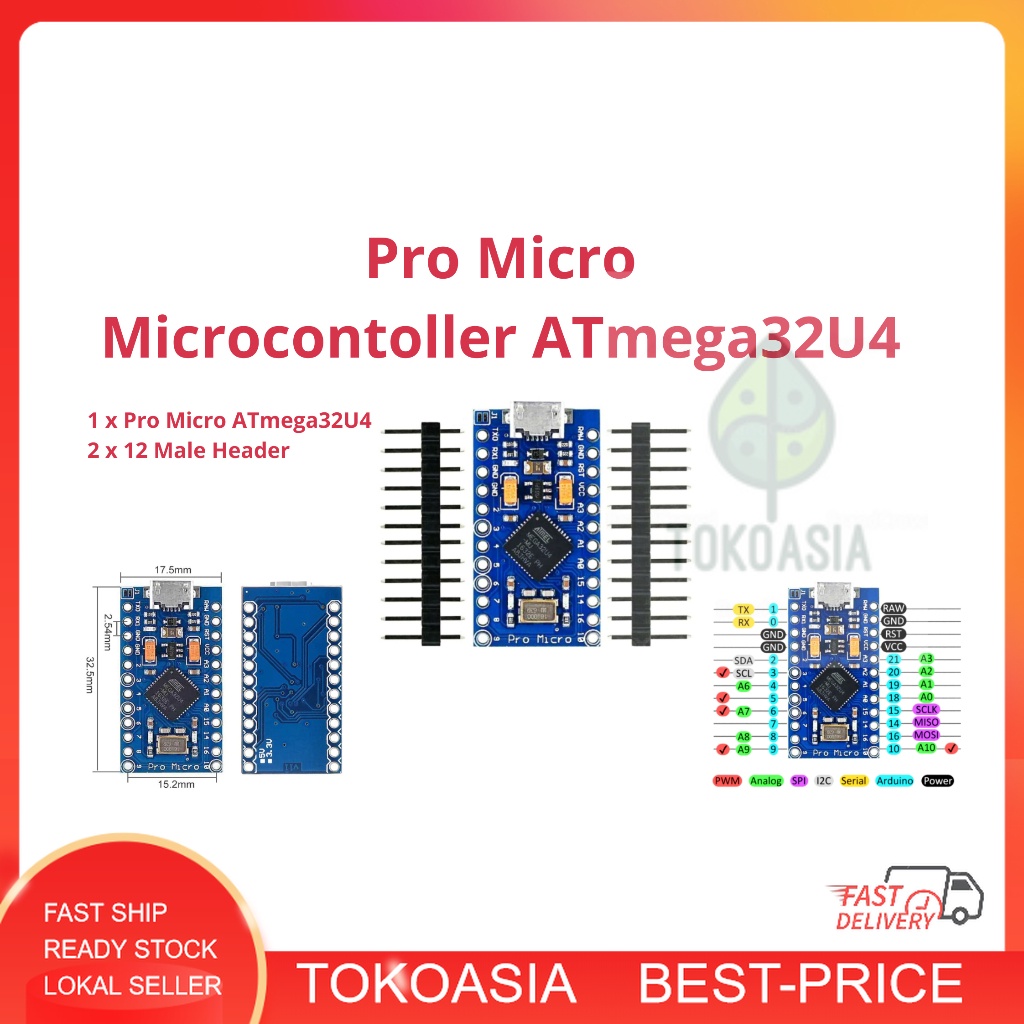 Jual Pro Micro Atmega32U4 5V 16MHz Bootloader IDE Micro USB Pro Micro ...