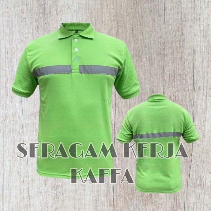 Jual COD Kaos POLO kerah HIJAU STABILO Pendek safety baju bengkel kaos ...