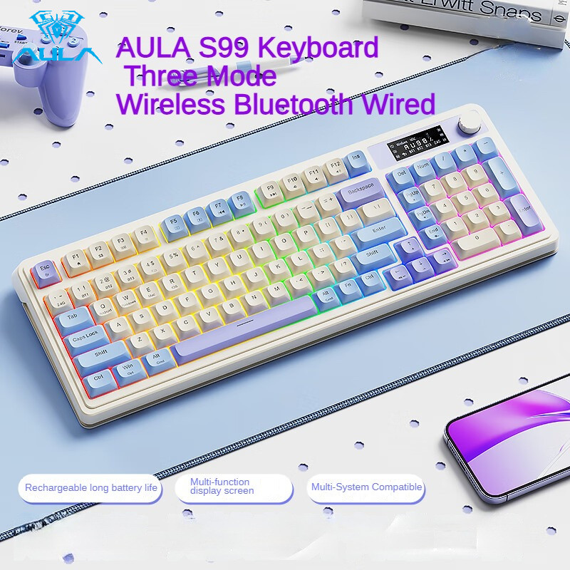 Jual AULA S99 Membrane KeyboardWireless Bluetooth Wired Three Mode RGB ...