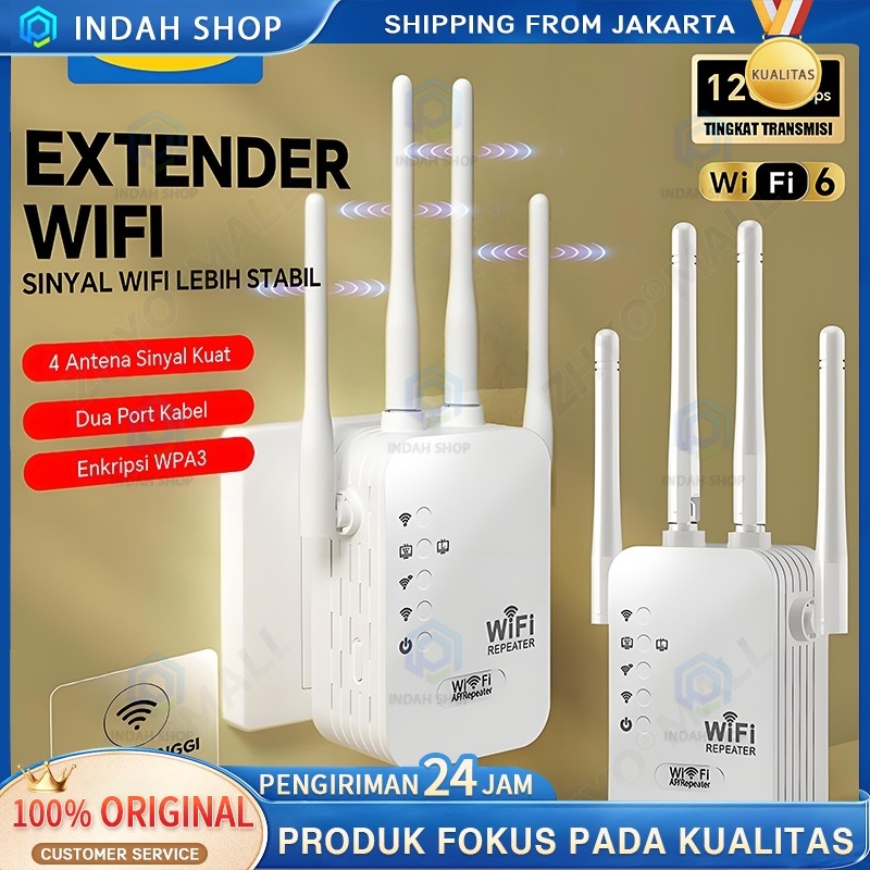 Jual 1200Mbps dual-band 2.4G, penguat sinyal WiFi penguat router, repeater, plug and play, 4 ...