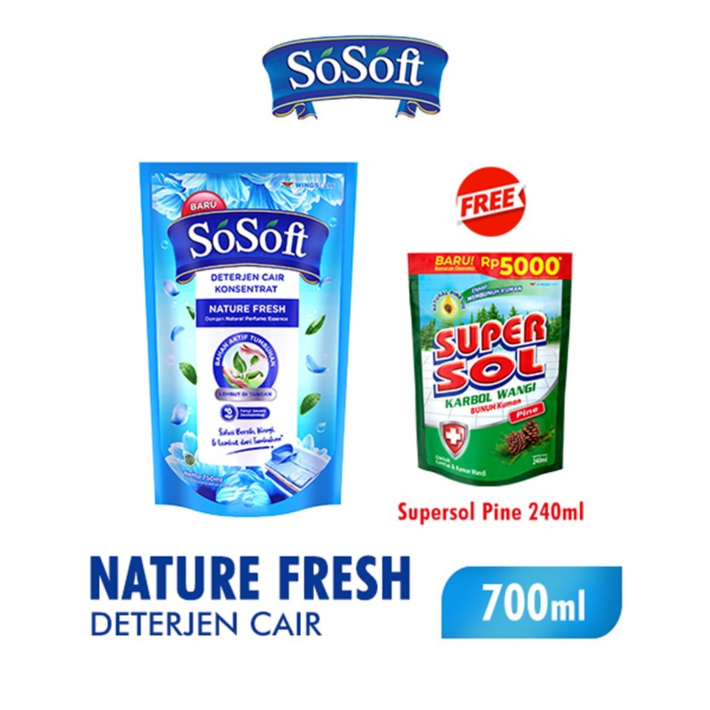 Jual SoSoft Liquid Detergent Fresh Pouch 700 ml free Supersol Pine ...