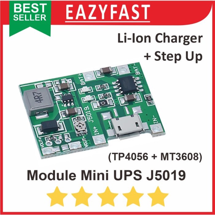 Jual Modul J5019 TP4056 MT3608 Mini UPS Charger Lithium 18650 Step Up ...