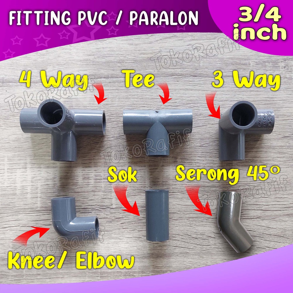 Jual Fitting Pipa PVC 3/4 inch, 3 Way, 4 Way, Knee, Tee Abu-abu | Shopee Indonesia