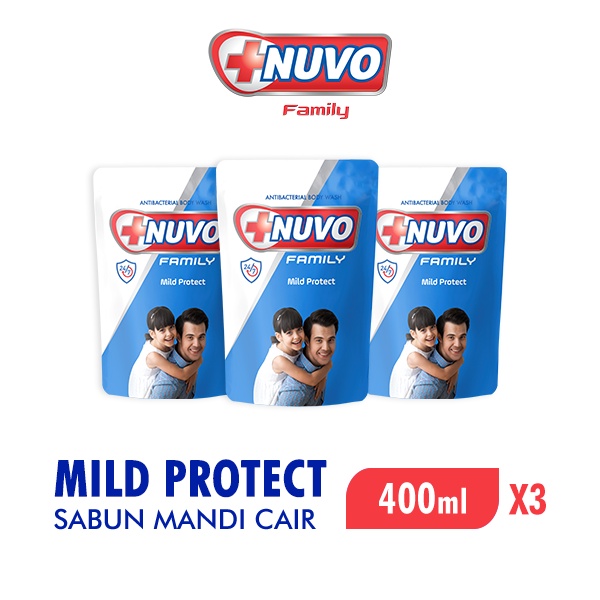 Jual Nuvo Family Sabun Mandi Cair Biru Mild Protect Pouch 400 ml x3 | Shopee Indonesia