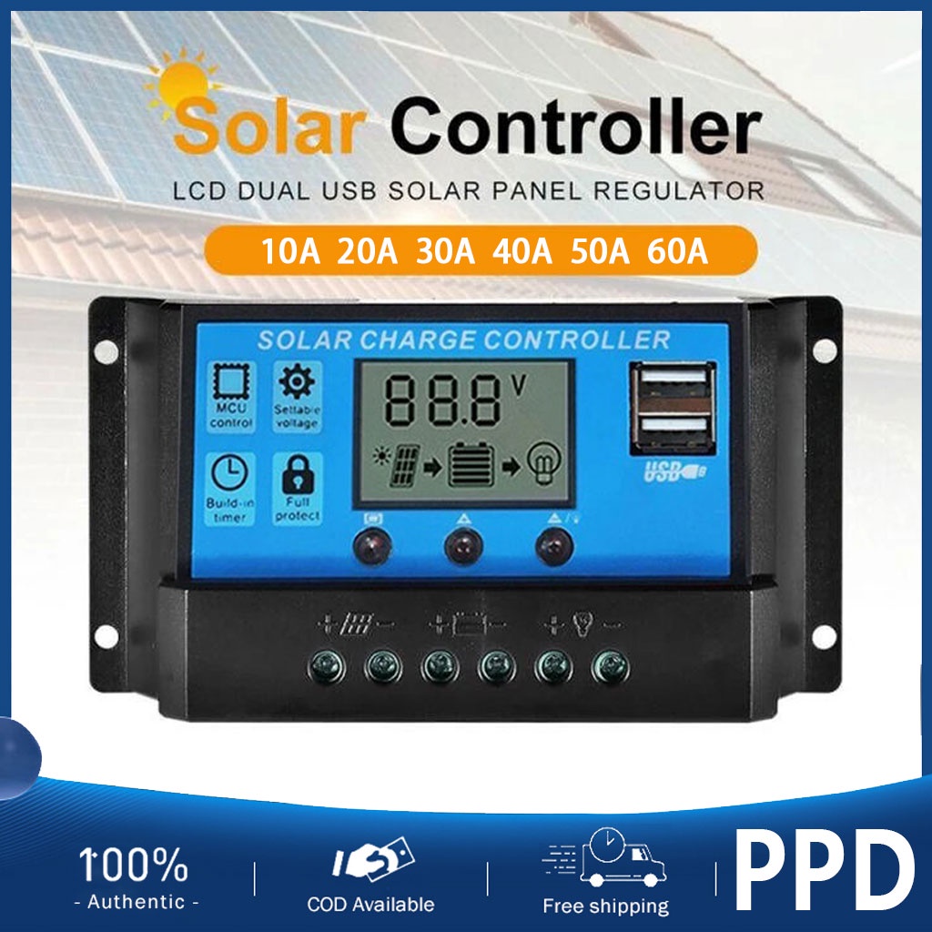Jual Solar Charge Controller LCD LED Display Solar PWM 12V/24V 10A 20A 30A 40A 50A 60A USB Panel ...