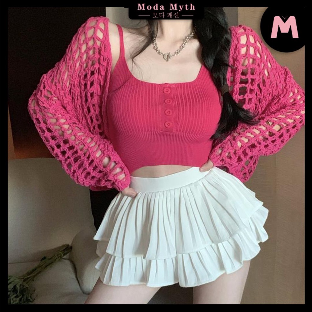 Jual MODAMYTH H08 - 2 IN 1 SET ATASAN CARDIGAN/TANK TOP PREMUIM CROP TOP KOREAN | Shopee Indonesia