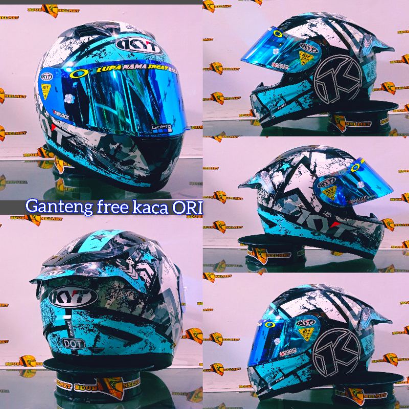 Jual Helm full face kyt r10 motif #3 Aqua blue paket ganteng 100% ...