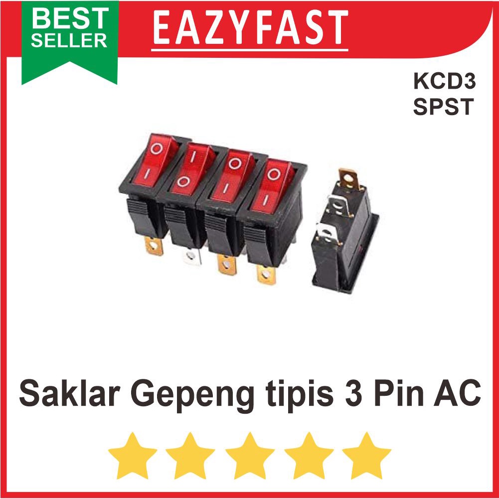 Jual Saklar Gepeng tipis 3 Pin Lampu Merah Flat Rocker Switch AC KCD3 ...