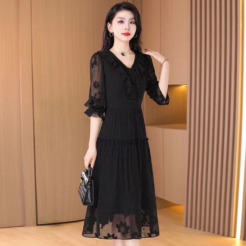 Jual FAN Dress hitam pinggang sifon korea/dress hitam/dress pesta ...
