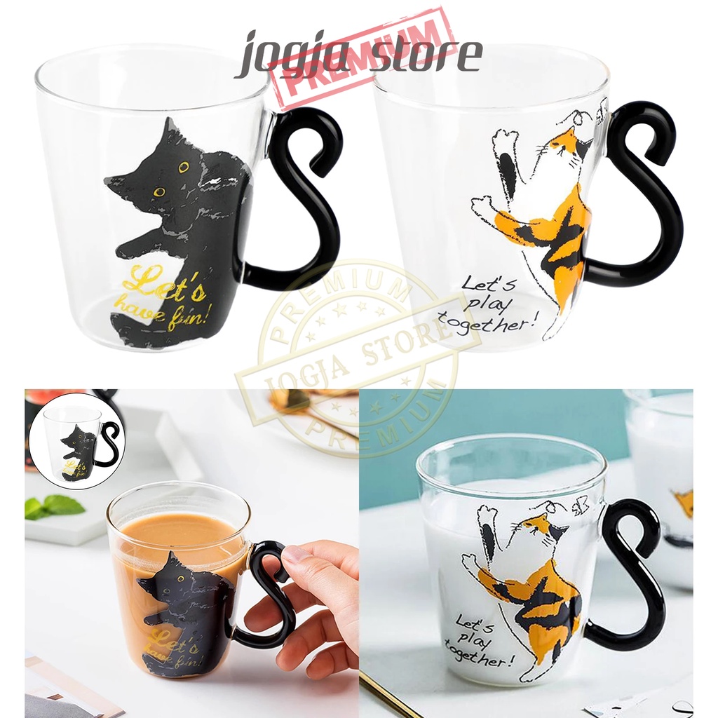 Jual Gelas Unik Cangkir Kucing Lucu Mug Kopi Teh Cafe 250ml Tail Cat ...