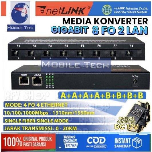 Jual GIGABIT MEDIA CONVERTER 8 FO 2 LAN FIBER OPTIK KONVERTER NETLINK | Shopee Indonesia