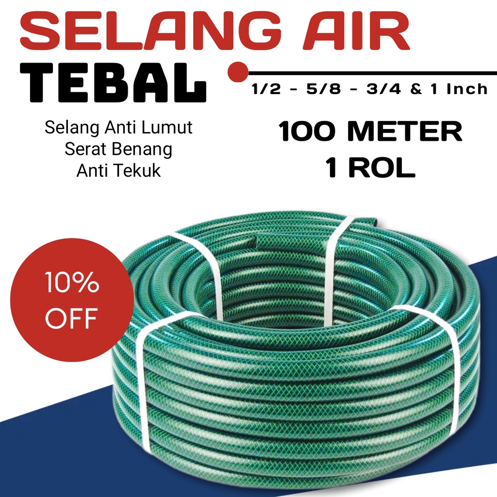 Jual SELANG AIR 100 METER 1/2 5/8 3/4 INCH / SELANG TAMAN KEBUN SERAT BENANG HIJAU ANTI LUMUT ...