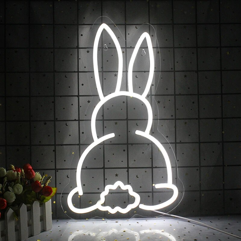 Jual Rabbit Neon Sign Light Bad Bunny Mural Custom Led Wedding Bedroom ...