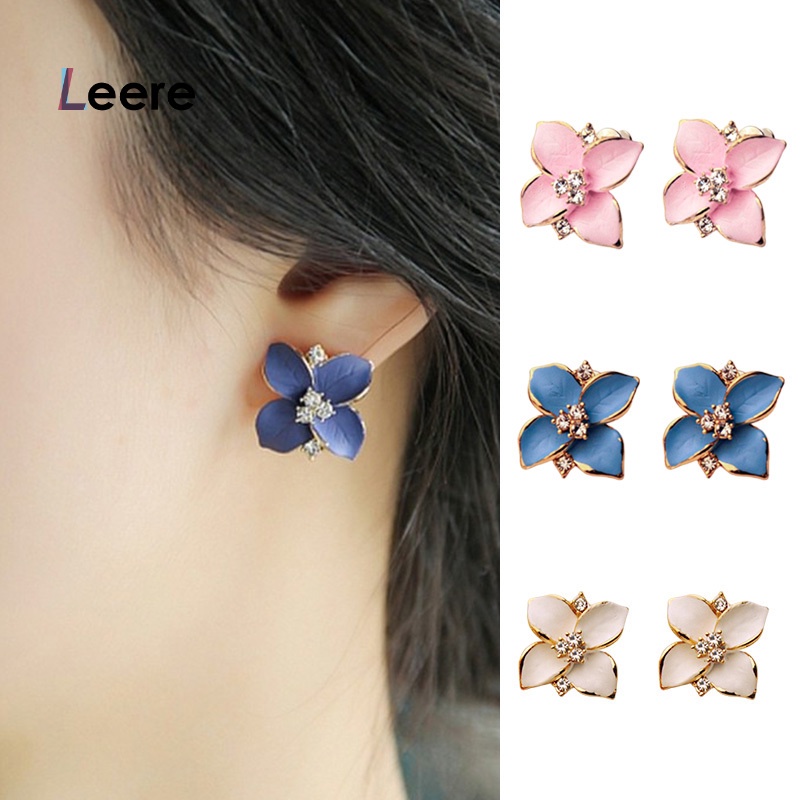 Jual LEERE Anting Bunga Empat Kelopak Tatahan Berlian Meneteskan Minyak ...