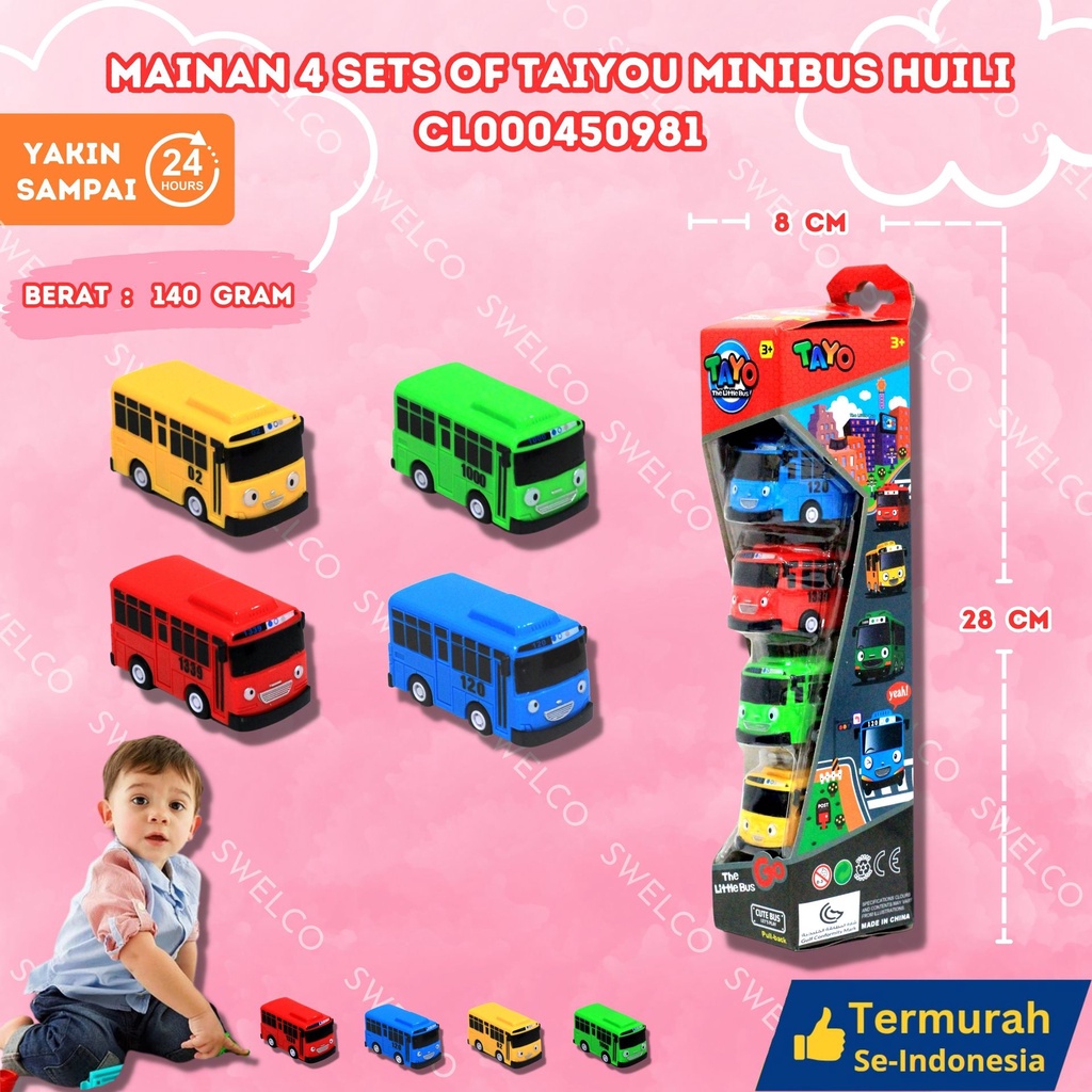 Jual Mainan anak Tayo bus Little Bus GO mini 4PC Pullback MAINAN 4 SETS ...