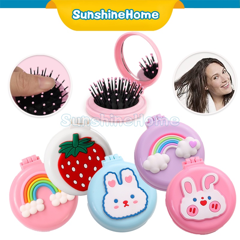 Jual Cermin Sisir Bulat Lipat Kaca / Ala Korea Sisir Compact 2IN1 Anti ...