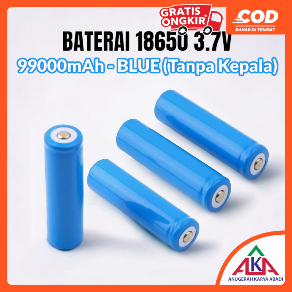 Jual Baterai / Batre Cas 18650 BIRU Polos 9900 mAh 3.7V Rata / Flat Top ...