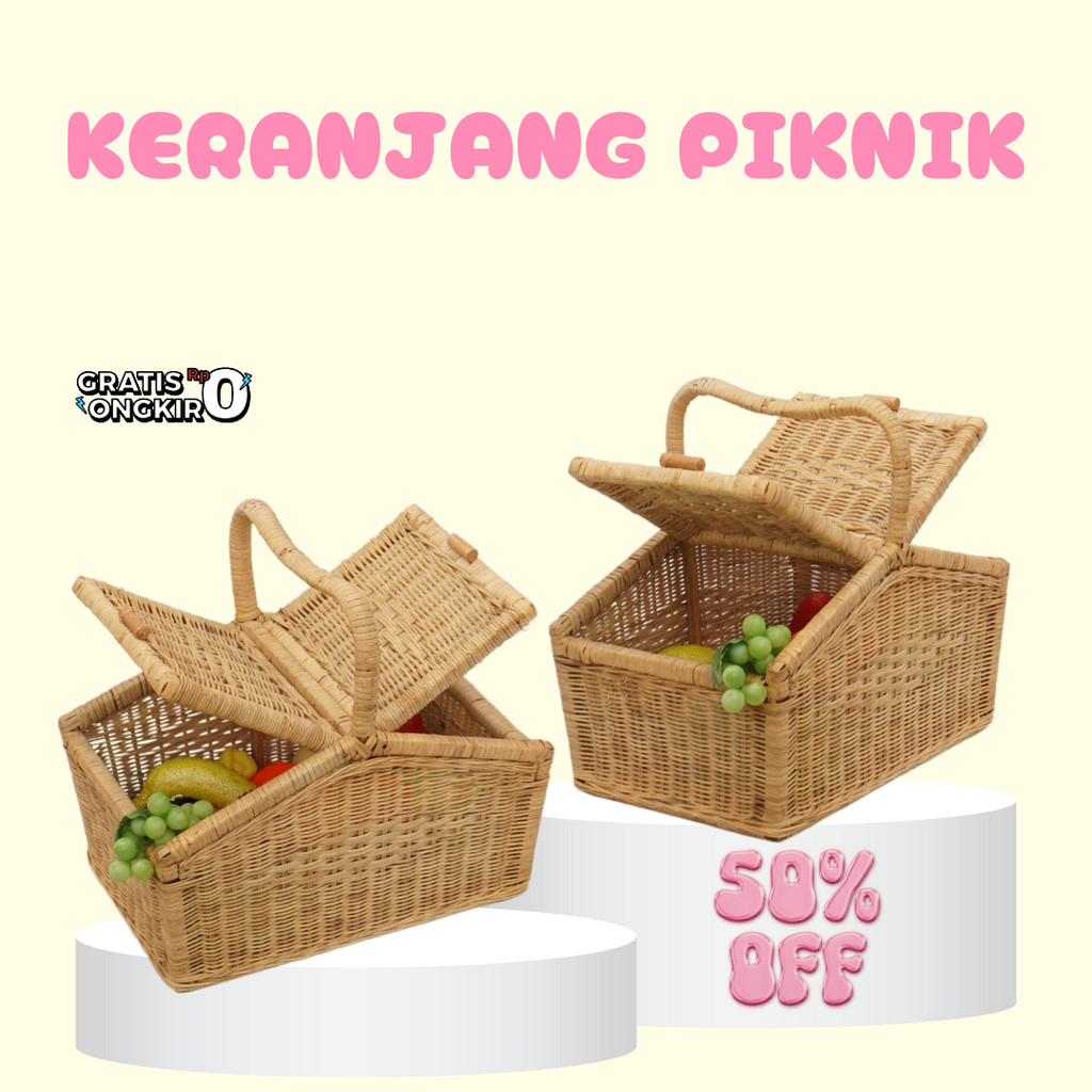 Jual Keranjang Piknik Rotan Handmade 40x28x35 cm – Praktis, Ringan ...