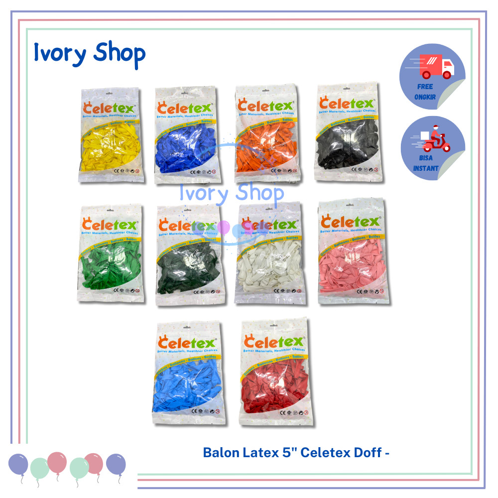 Jual Balon Latex Ukuran 5 inch Doff Solid Merk Celetex 1pak isi 100pcs ...