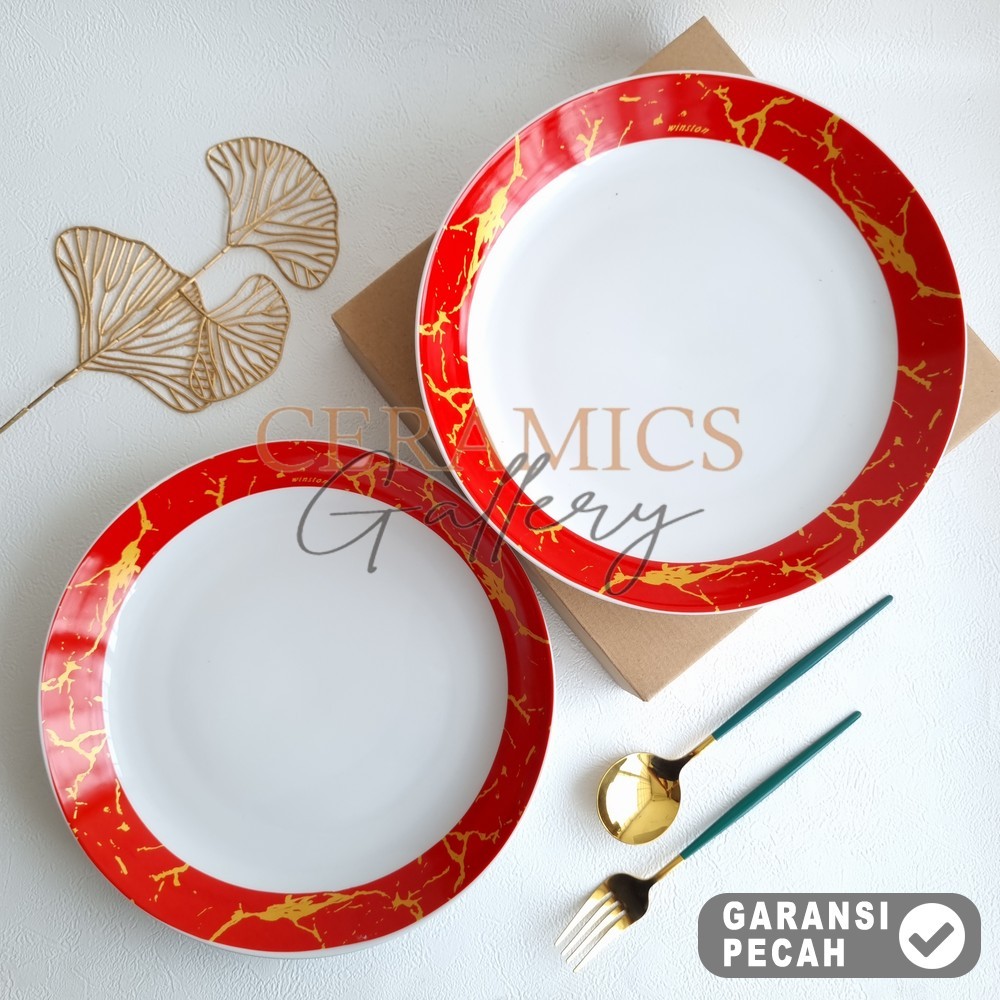 Jual WINSTON 1pcs Piring Buah Keramik 9in MARMER MERAH Piring Cekung ...