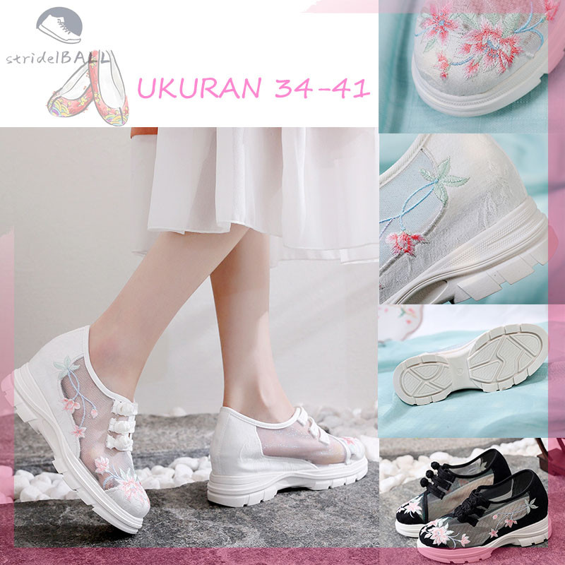 Jual [COD]Sepatu Wedges Hak 7cm Kain Bordir Platform Sol Tebal Tinggi ...