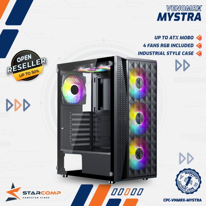 Jual VenomRX Mystra ATX Tempered Glass 4 Fixed RGB Fan Casing PC Venom ...