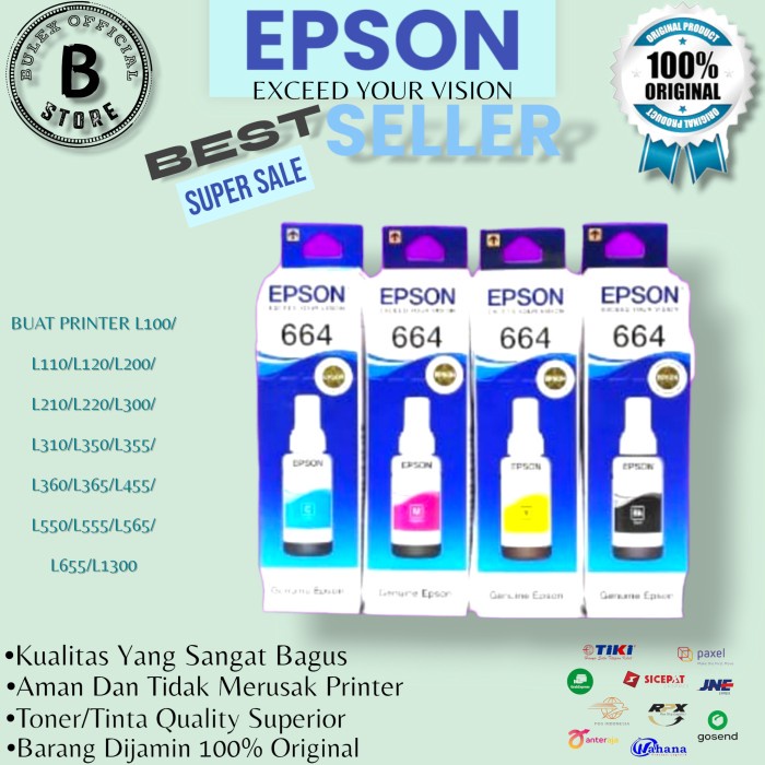 Jual Tinta Epson 664 Black-Cyan-Magenta-Yellow ORIGINAL 100% | Shopee Indonesia