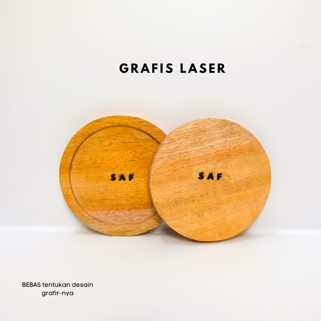 Jual SAF engrave laser tatakan Gelas 9cm Kayu Mahoni - Alas coaster ...