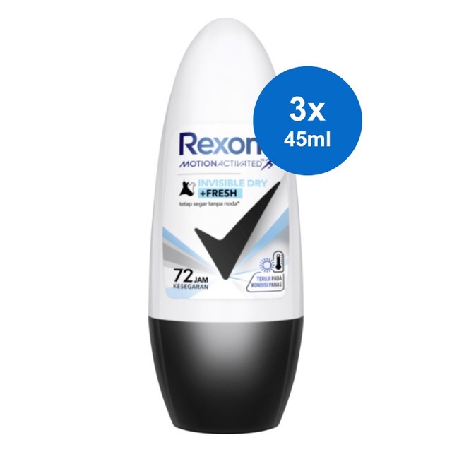 Jual Rexona Women Deodorant Roll On Antiperspirant Invisible Dry + Fresh Anti Noda 3 x 45ml ...