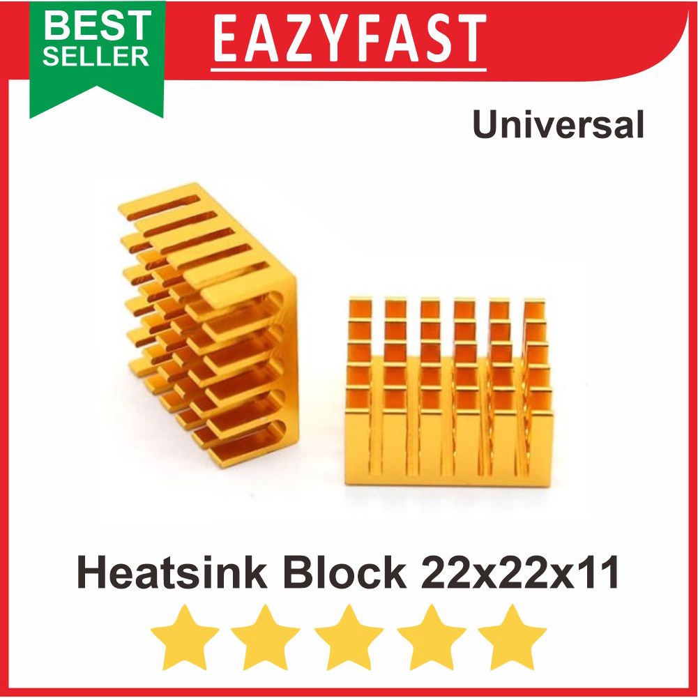 Jual Aluminum Heat Sink Radiator Cooling Block 22x22x10mm Kuning ...